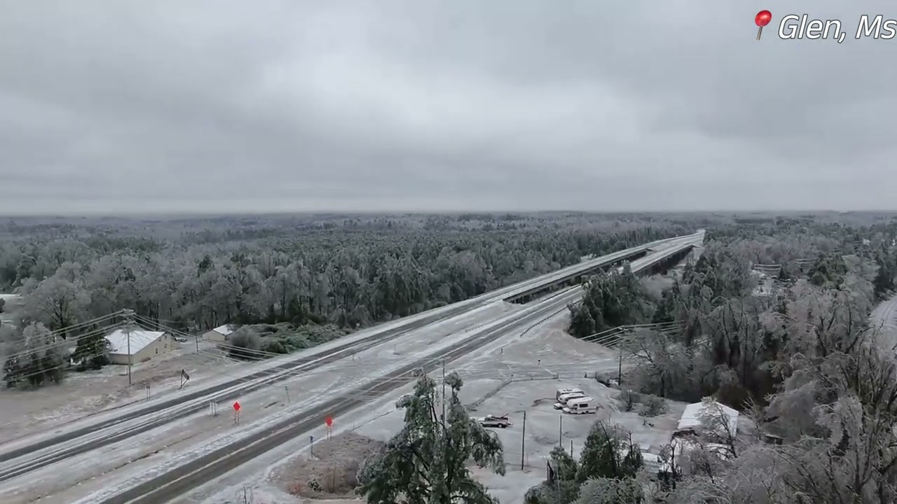 Frozen Mississippi from Above ❄️ | US-72, Glen MS & Rockhill Rd | Ice Storm Drone Shots | Corinth,ms
