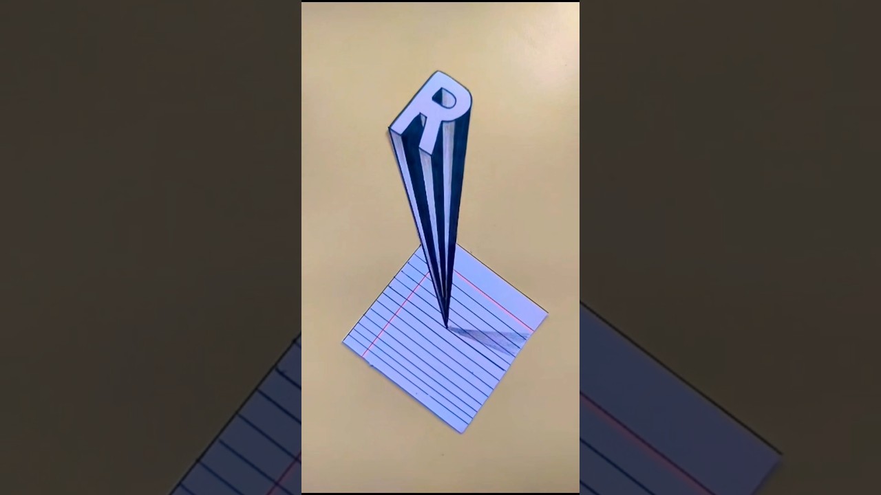 R Letter Drawing in 3D 😱 #3D drawing #shorts