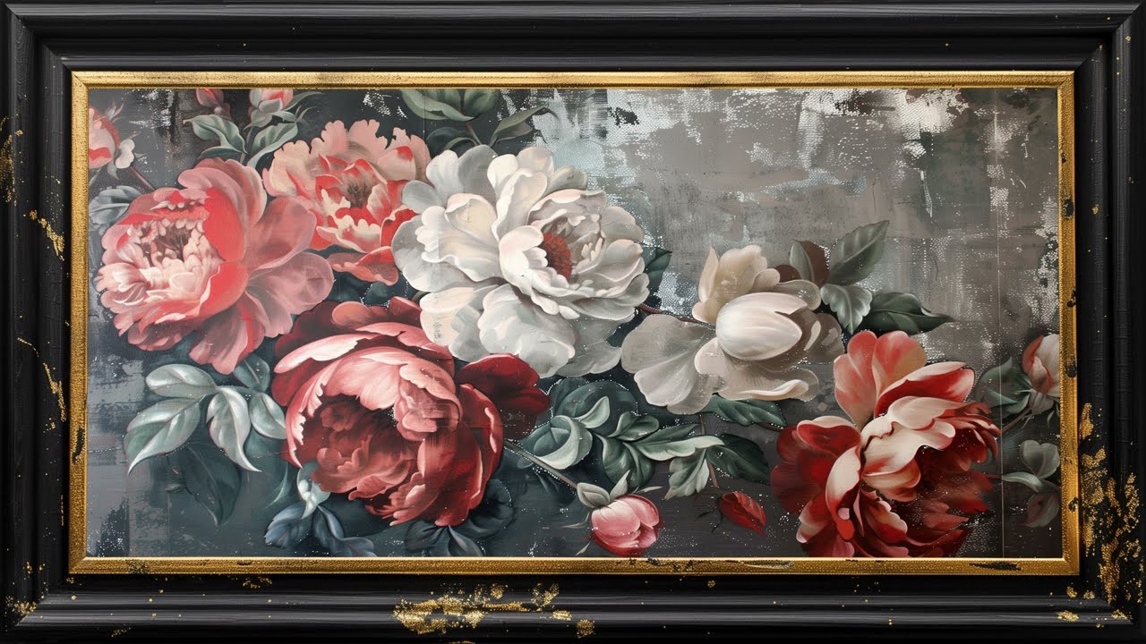Framed Vintage Flowers Painting – Colorful Floral Digital TV Wall Art Screensaver (2 Hours)