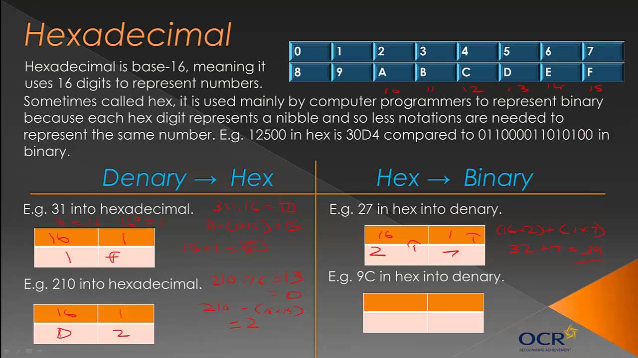 OCR GCSE Computing: Hexadecimal (Number) - Topic 9 [OLD COURSE]
