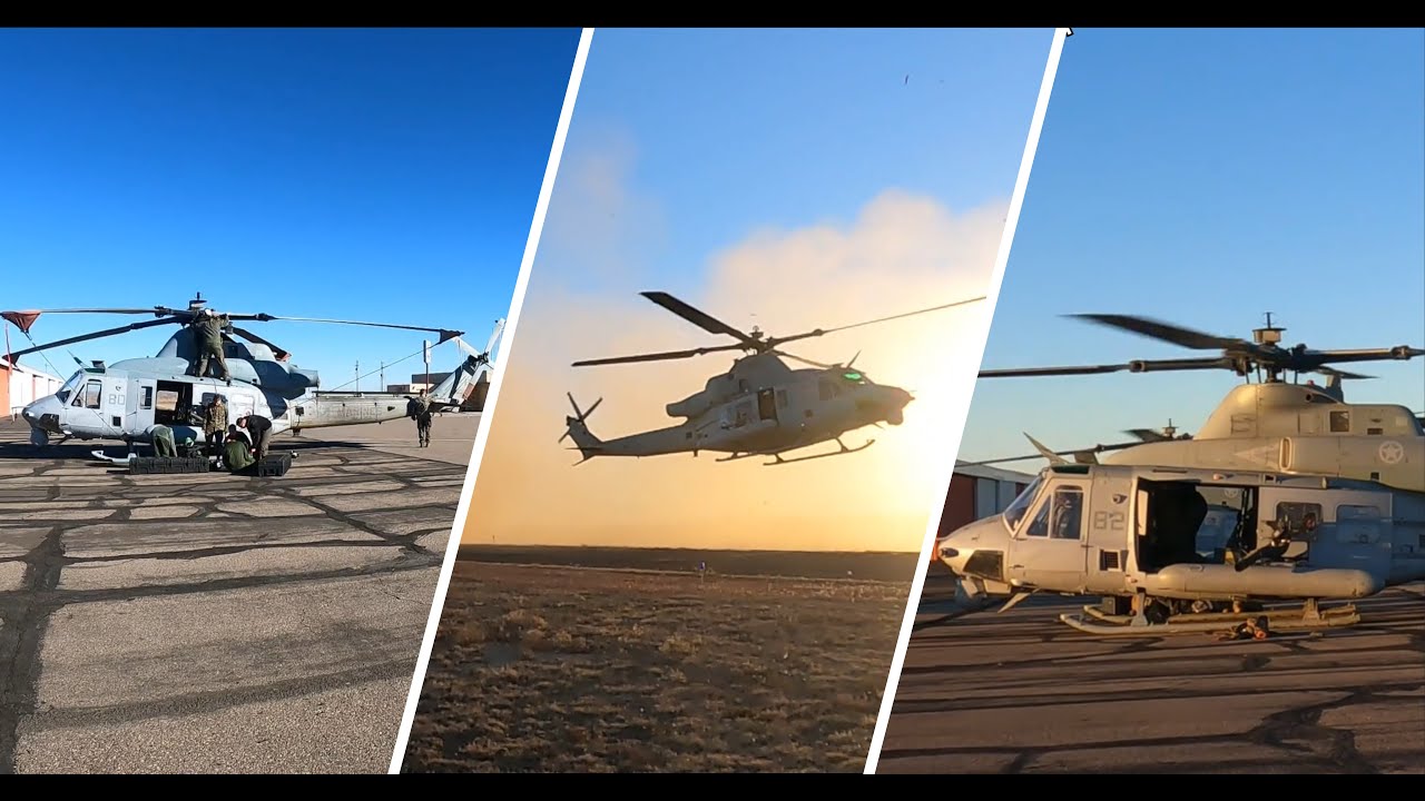 Marines train in Rocky Mountains: AH-1Z Viper and UH-1Y Arrival and Maintenance (B-Roll)