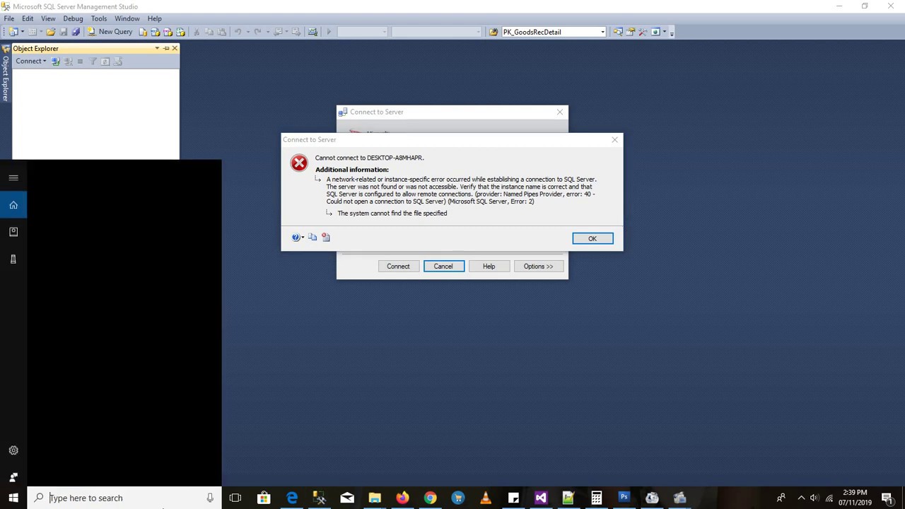 SQL Server Error Can not connect to SQL Server. Error 2. (Solved)