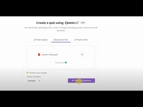 Create quiz from a file using Quizizz AI