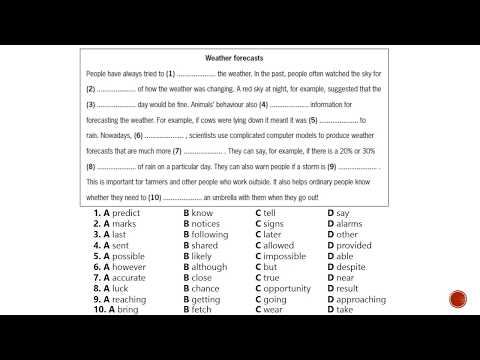 b1 level Cambridge preliminary test vocabulary and grammar practice 3 about Wearther forecast