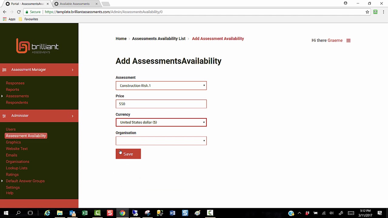 Brilliant Assessments   Assessment Availability