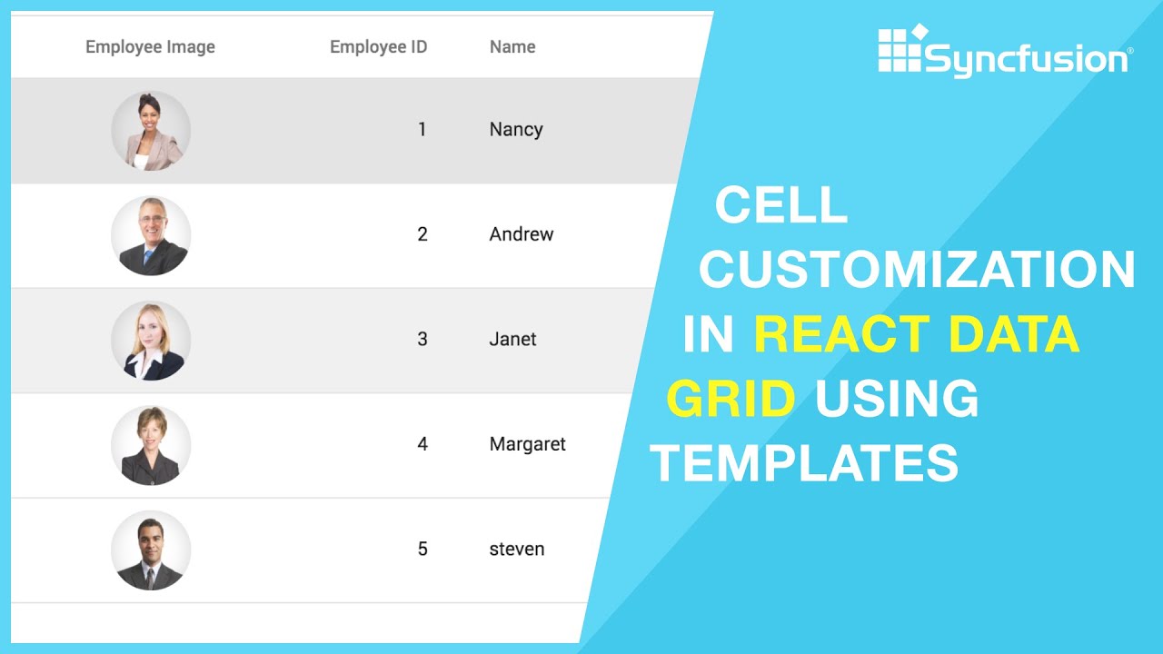 Cell Customization in React Data Grid Using Templates