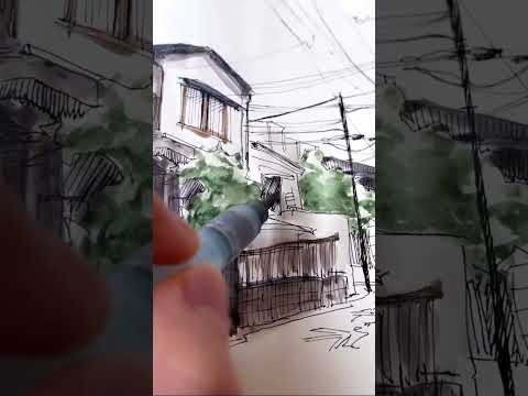 Drawing a street in Tokyo, Japan #streetart #sketchbook #tokyo  #drawing #watercolor #ink