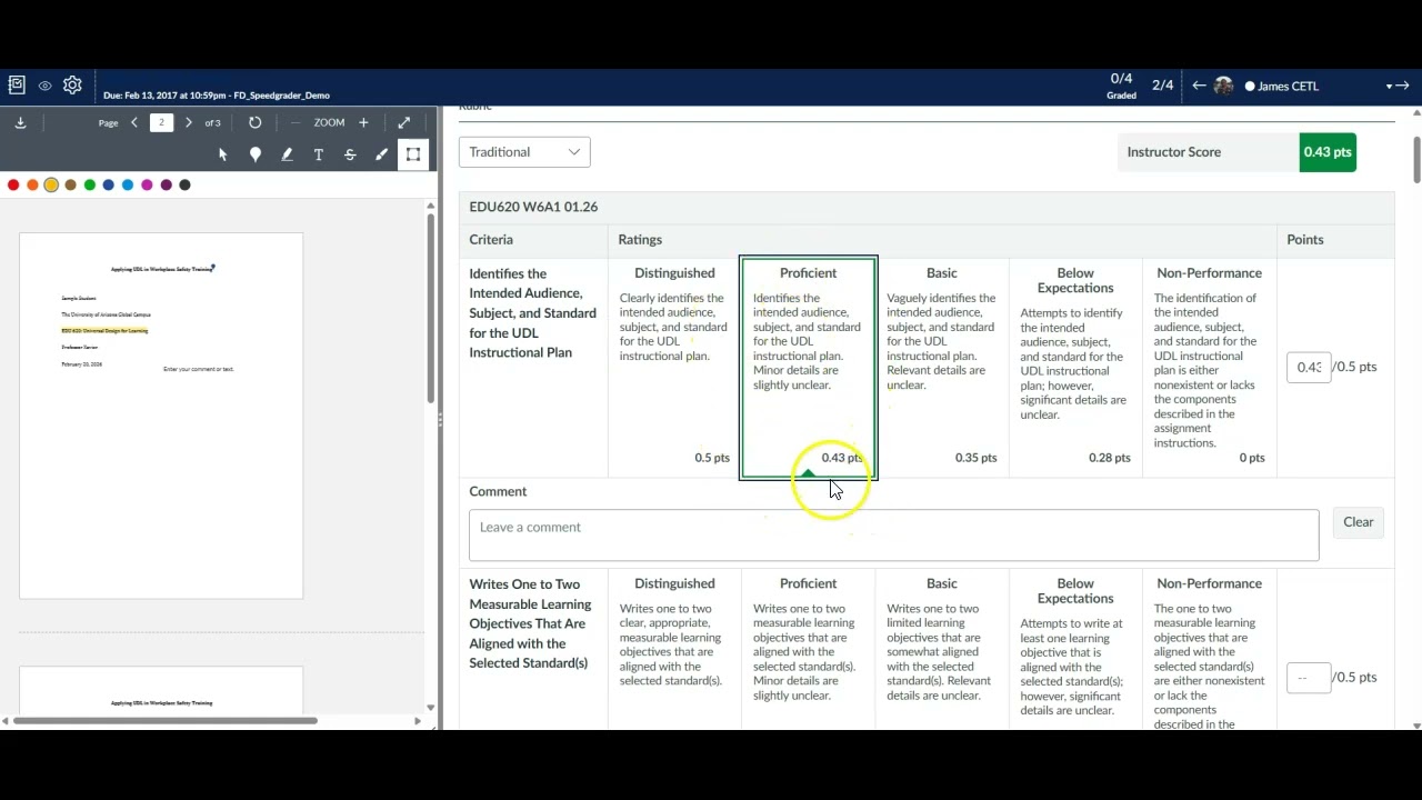 Grading Assignments in SpeedGrader: Using the Rubric