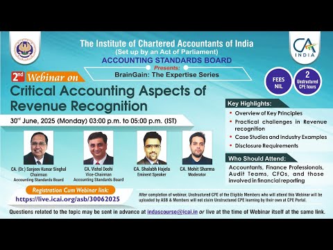 Webinar on “Critical accounting aspects of Revenue Recognition”