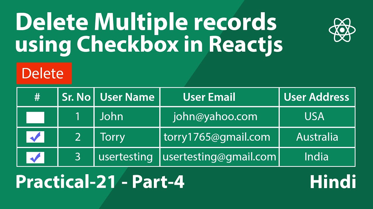 Delete Multiple records Using Checkbox in React js