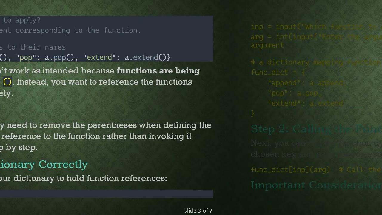 Using Functions as Values in a Dictionary in Python