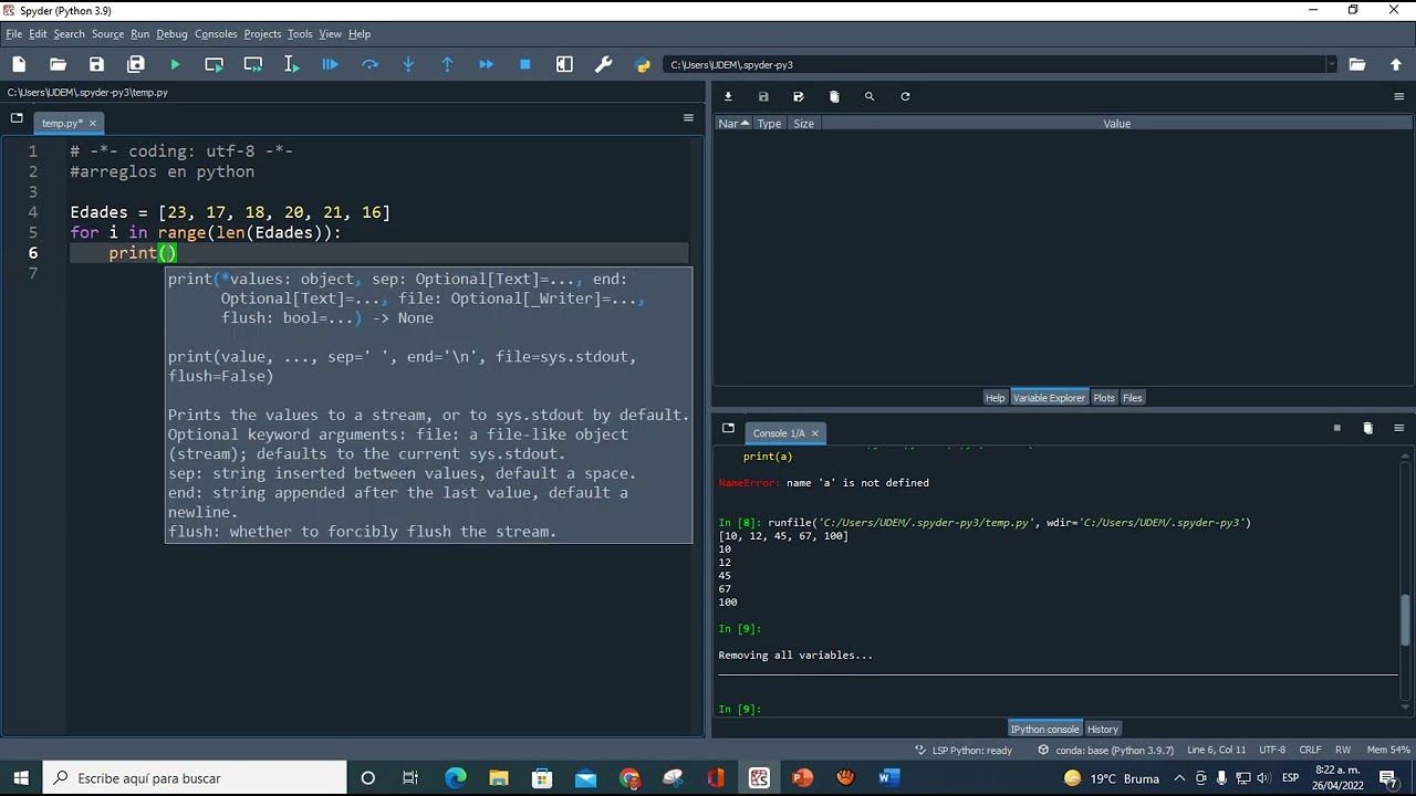 Arreglos en Python Introducción