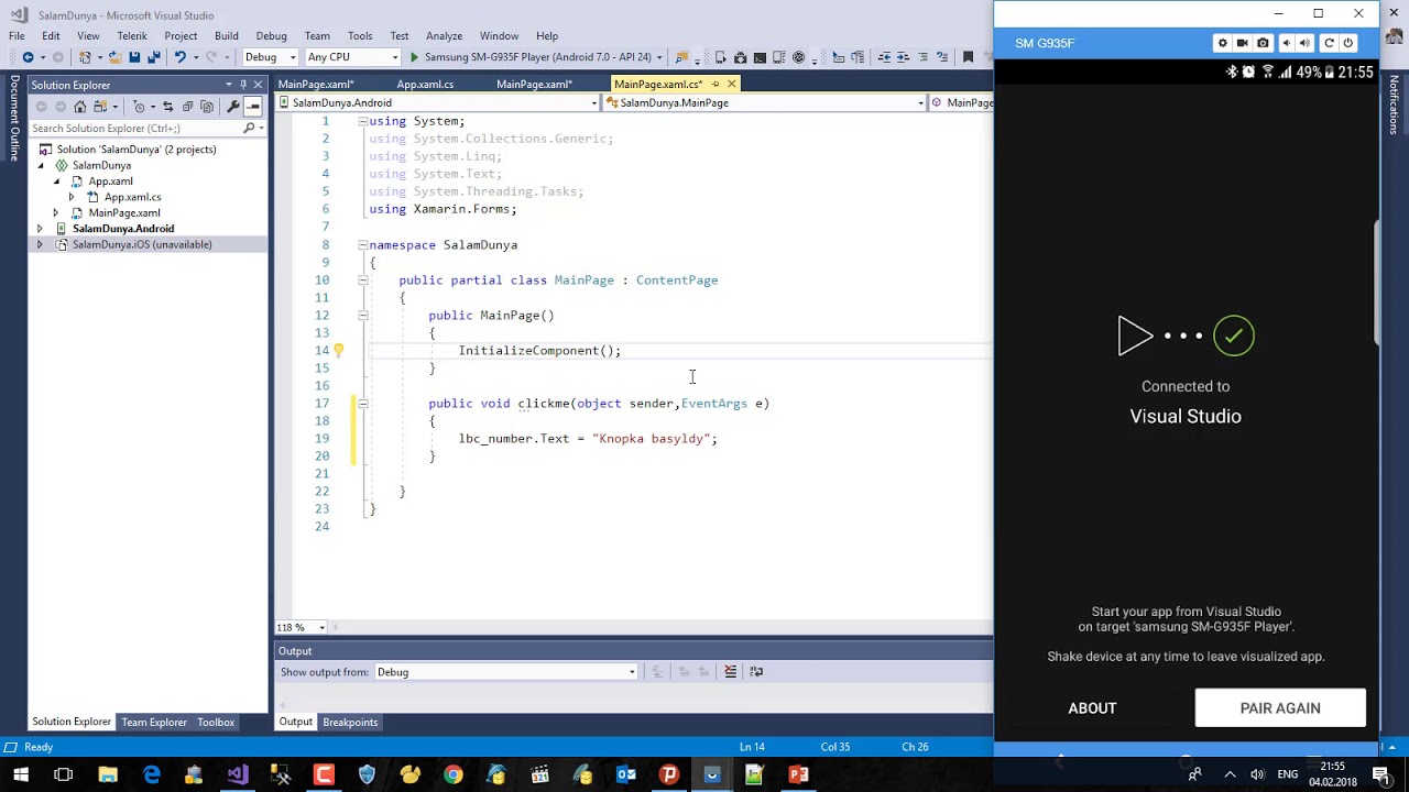 Visual Studio Xamarin forms (Label,Button and stacklayout)