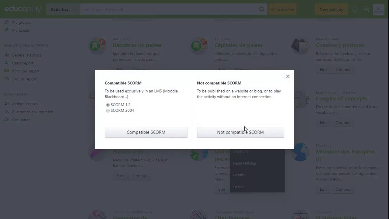 How to insert Educaplay activities in Moodle using SCORM