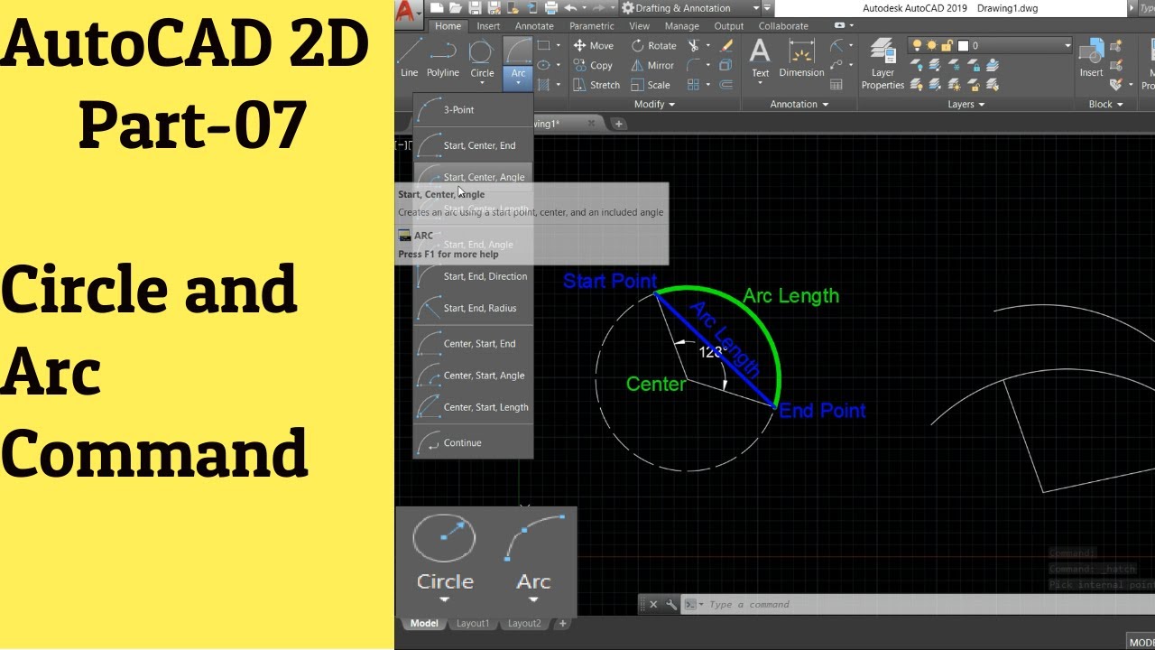 #07 AutoCAD Tutorial- Circle and Arc Command