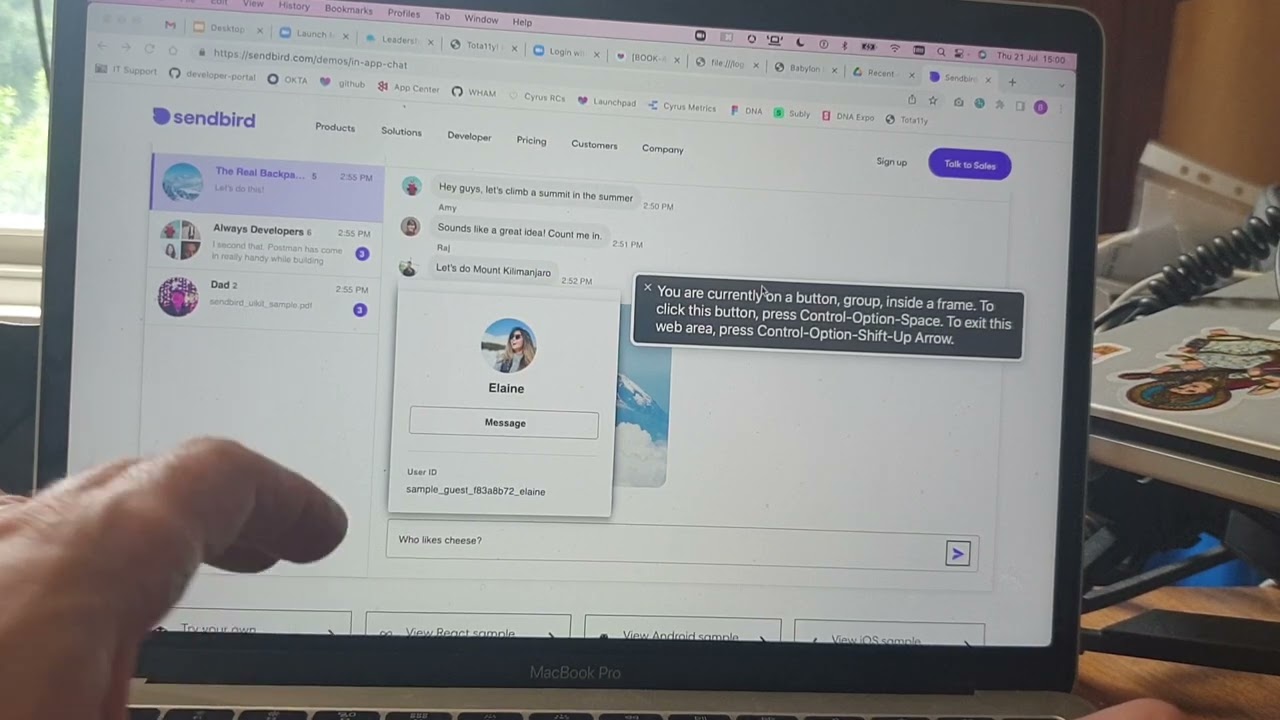 Using Sendbird React UI components with a screenreader