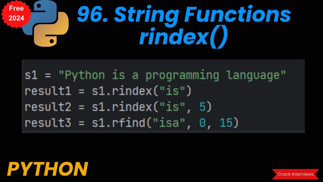 rindex Function in Python | Built In Functions in Python | rindex()