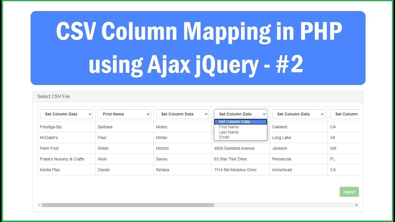 CSV Column Mapping in PHP using Ajax jQuery - 2