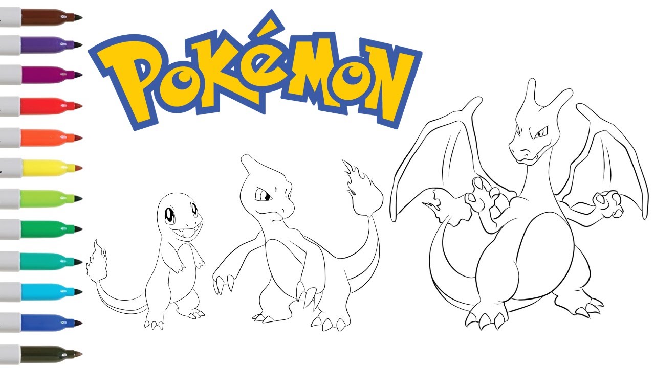 Pokemon Charmander Evolutions | Charmander Charmeleon Charizard Coloring Book Page