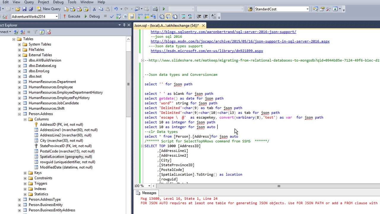 Introduction to JSON in SQL Server 2016 Part1