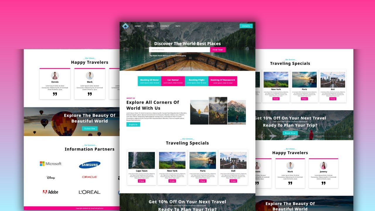 Build A Responsive Tour & Travel Website Design using HTML CSS and JavaScript