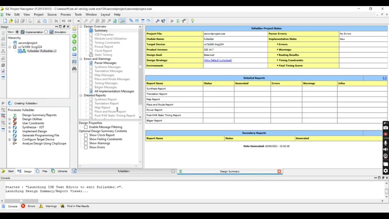 Full Adder Verilog Code in Data Flow Modelling / xilinx 14.7