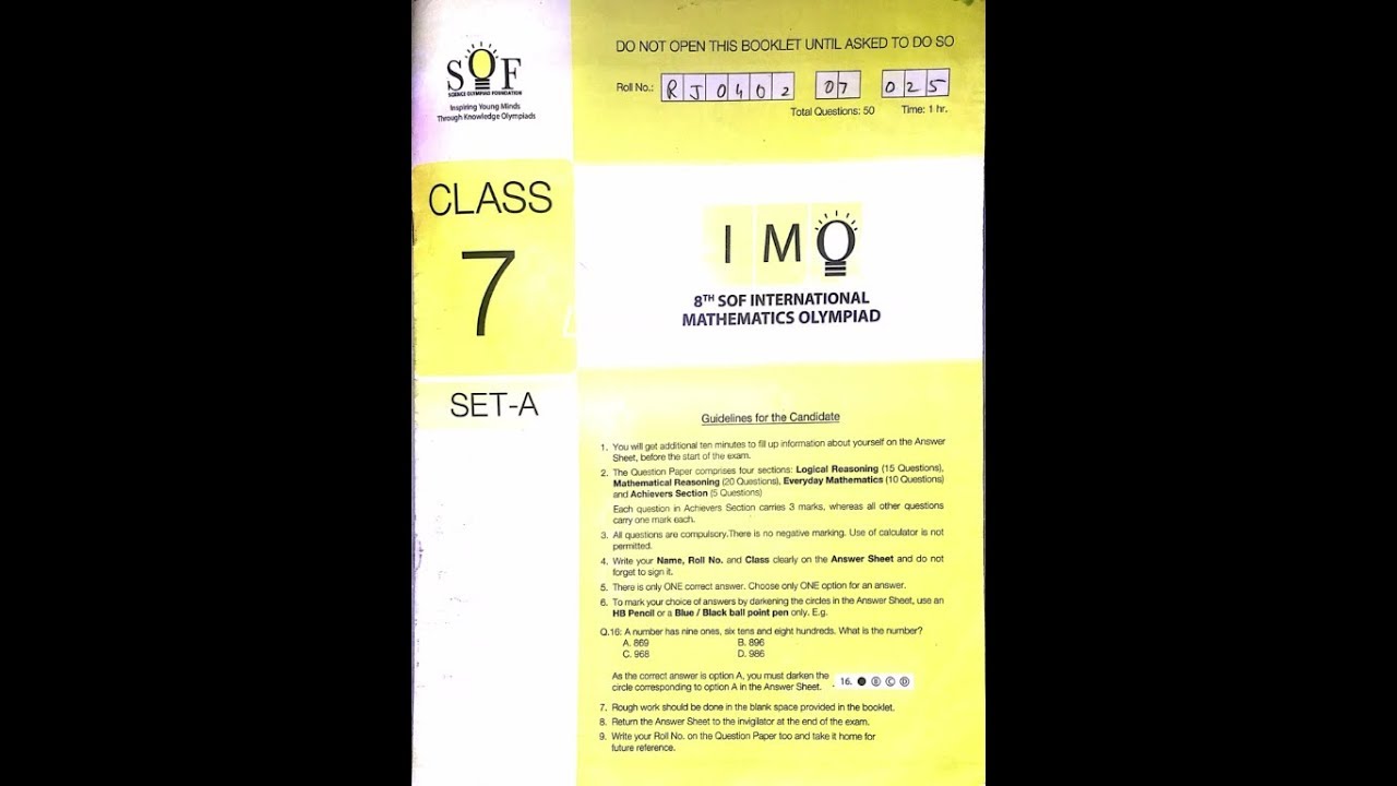 IMO Question Paper for class 7 (2014-2015)