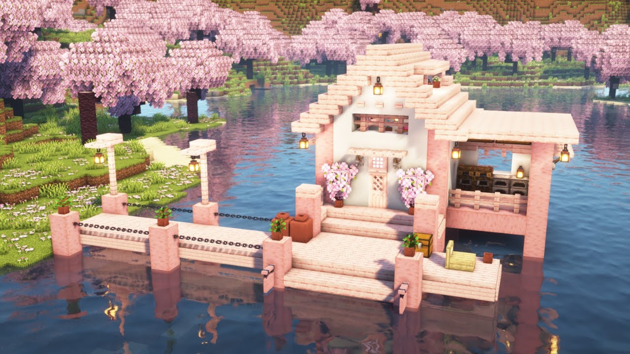 [Minecraft] How to Build a Cherry Blossom Fishing Dock / Fisherman’s ...