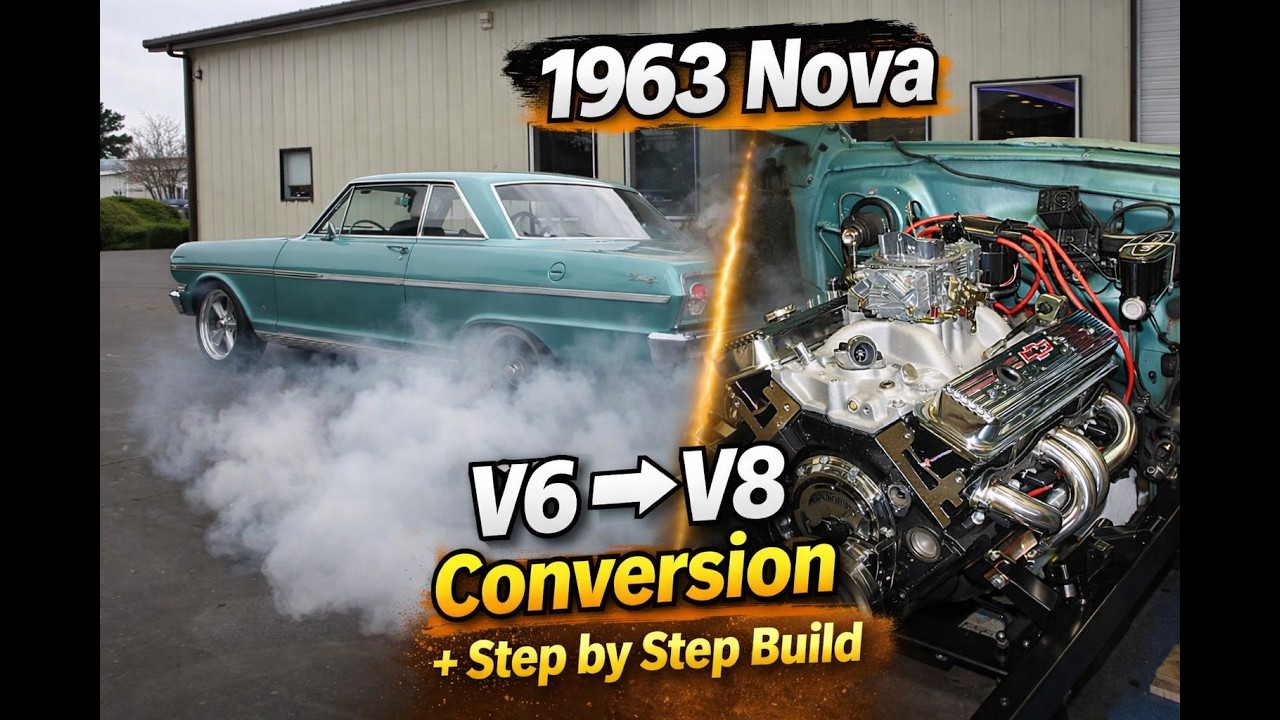BURN OUT!! V8 engine conversion in 1963 Chevy Nova by MetalWorks. HEIDTS suspension upgrade.