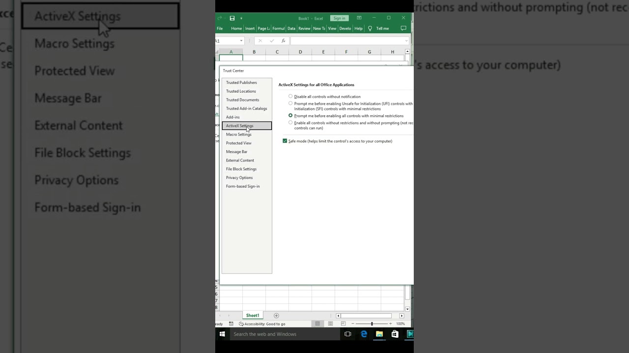 How to ActiveX Setting for all office Application in MS Excel