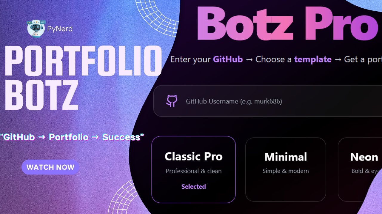 GitHub Portfolio Generator  --Turn Repos Into Success With Portfolio Botz Pro
