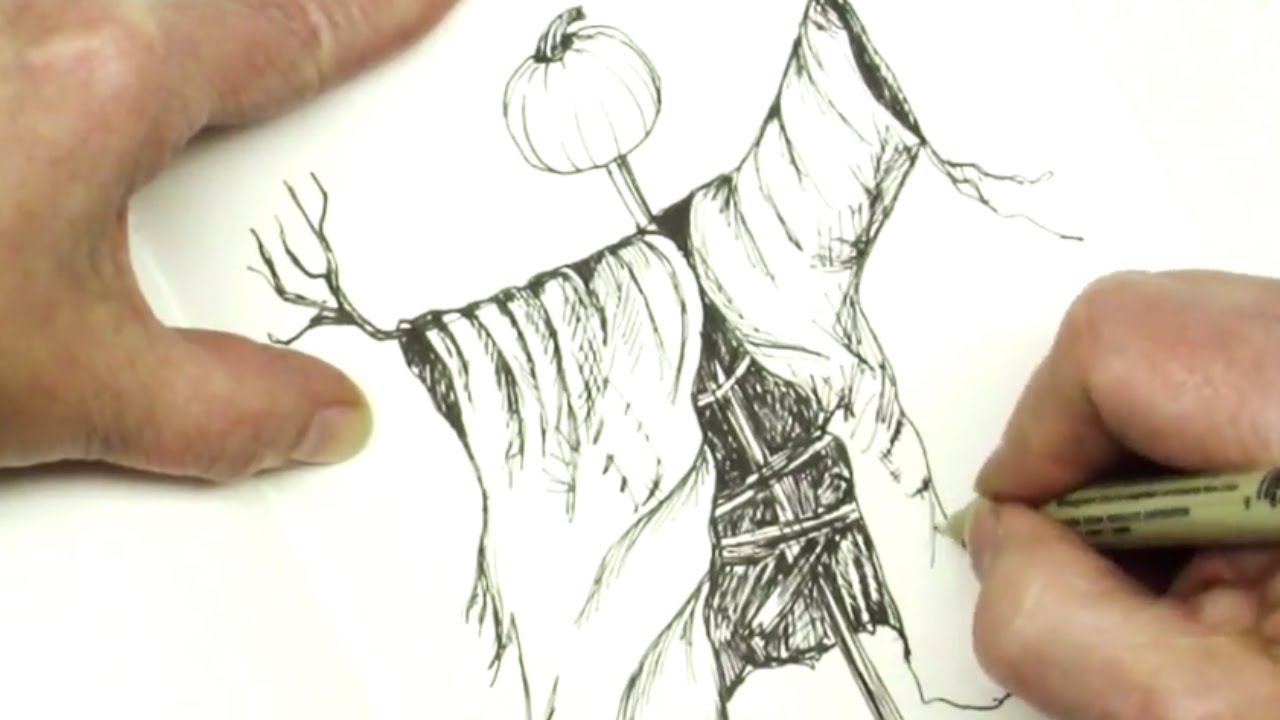 How to Draw a Spooky Pumpkin Head Scarecrow