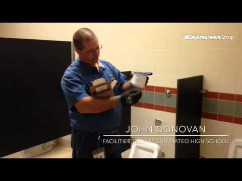 Technician John Donovan talks about #waterless urinals being installed at #sanmateohighschool #merc