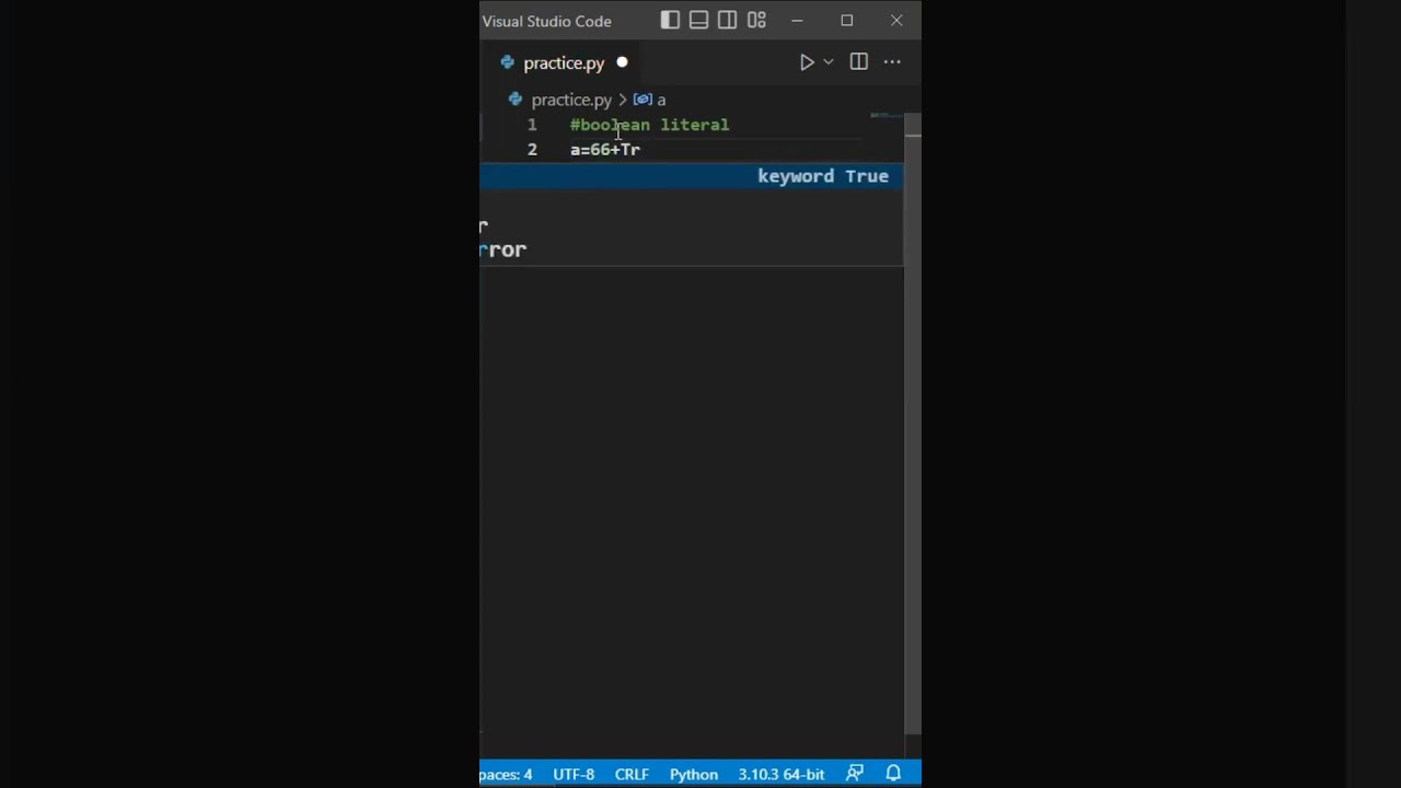 66 +TRUE BOOLEAN LITERAL #python #pythonforbeginners #codingshortvideo #learnpython