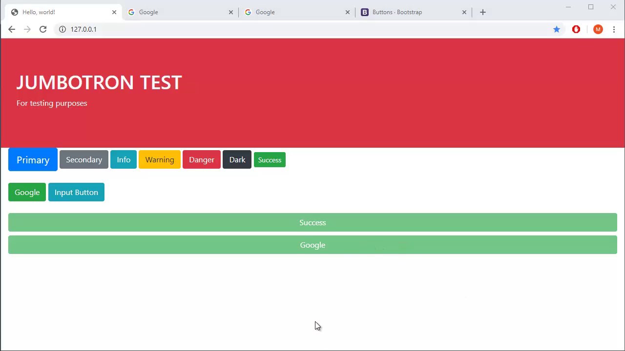 Bootstrap 4 Tutorial - 9 - Buttons