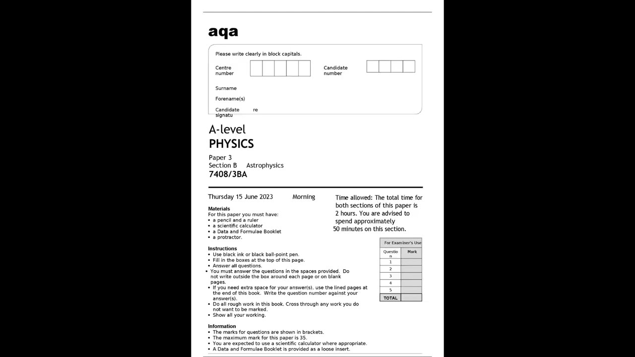 AQA A LEVEL PHYSICS PAPER 3 SECTION B ASTROPHYSICS 74083BA JUNE 2023 QUESTION PAPER pdf