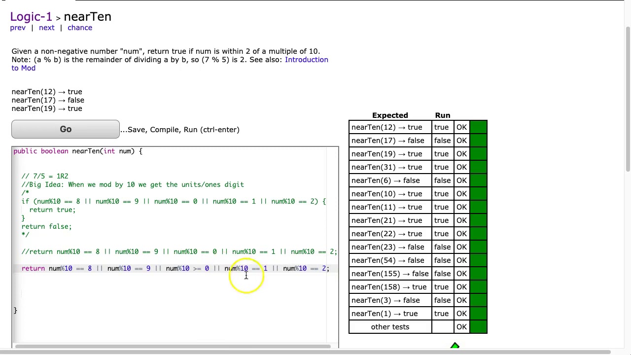 Codingbat - nearTen (Java)