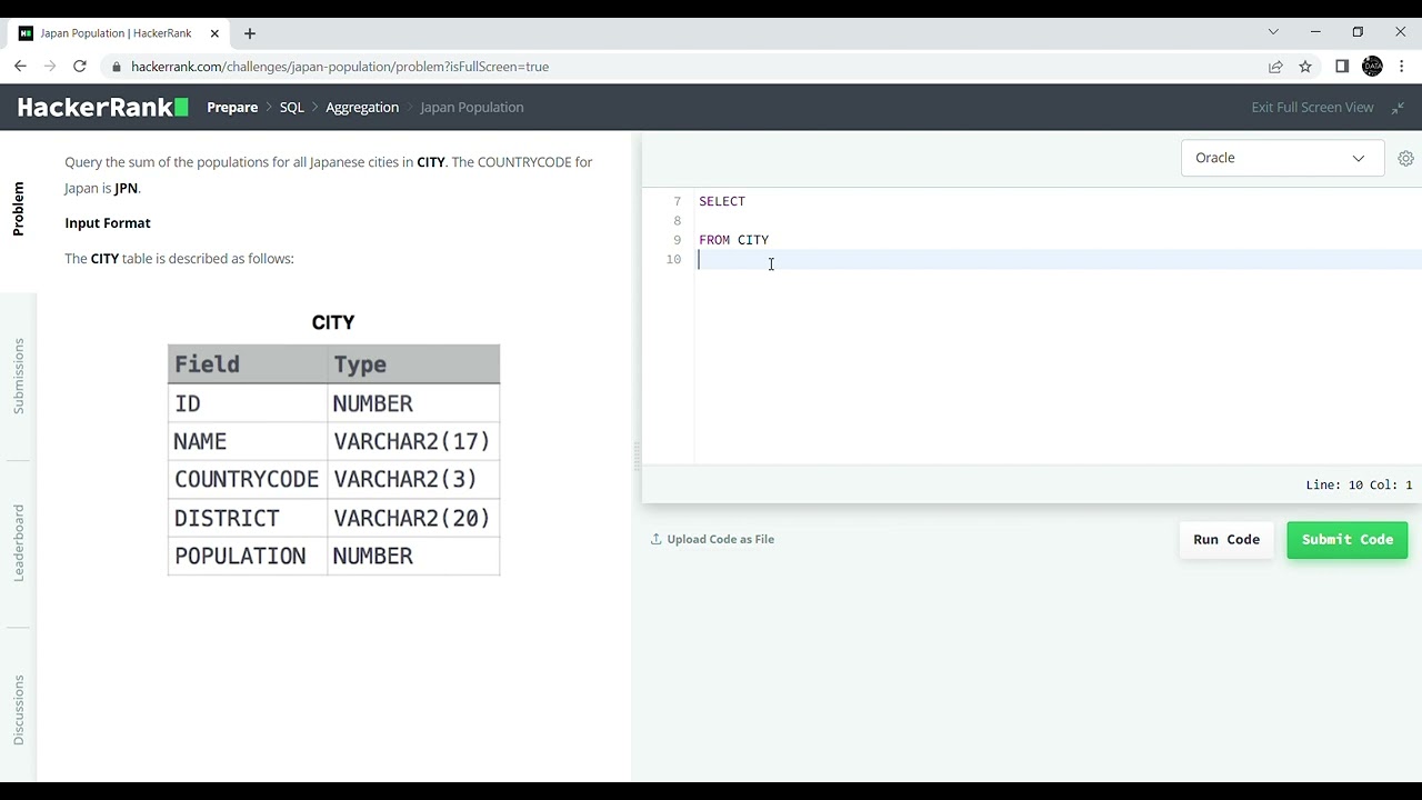 HackerRank SQL || Japan Population || SQL Learning