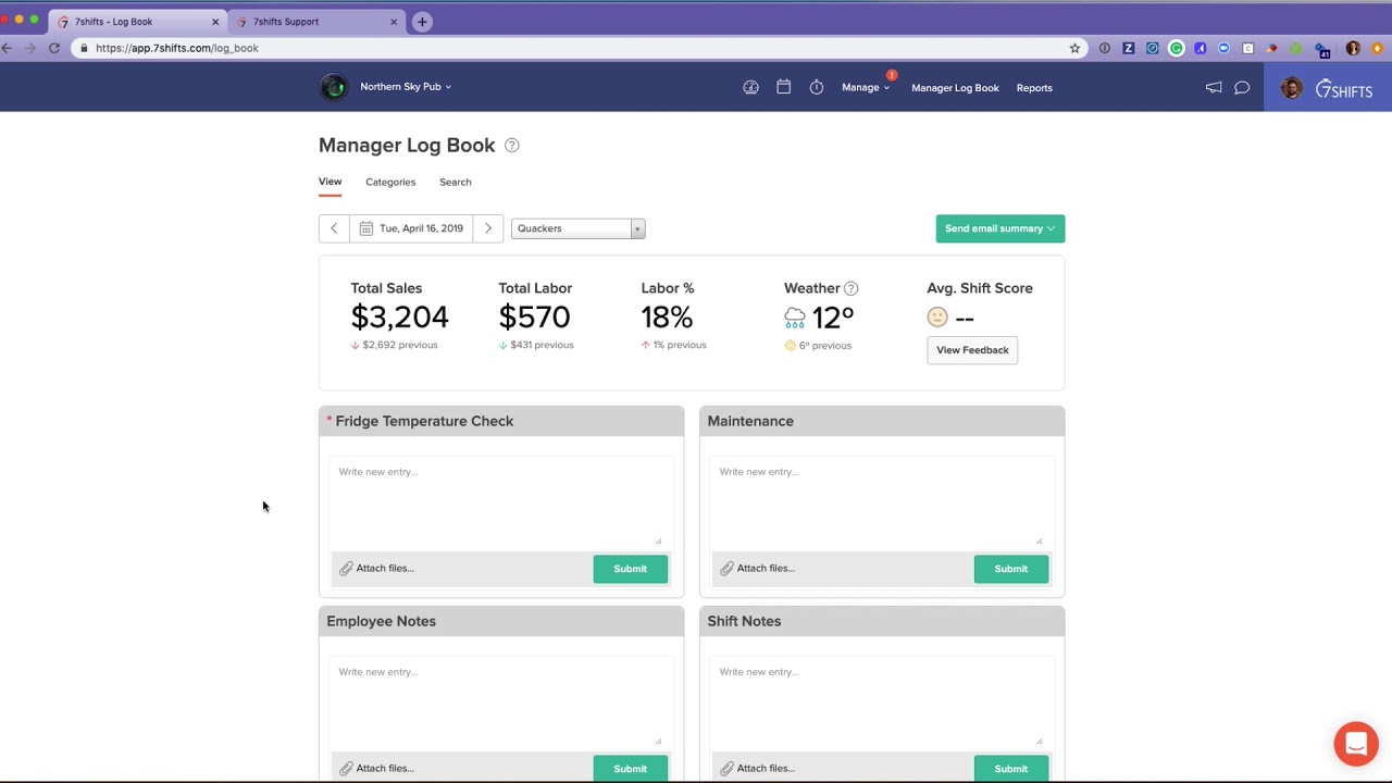 7shifts - Manager Log Book | 7shifts
