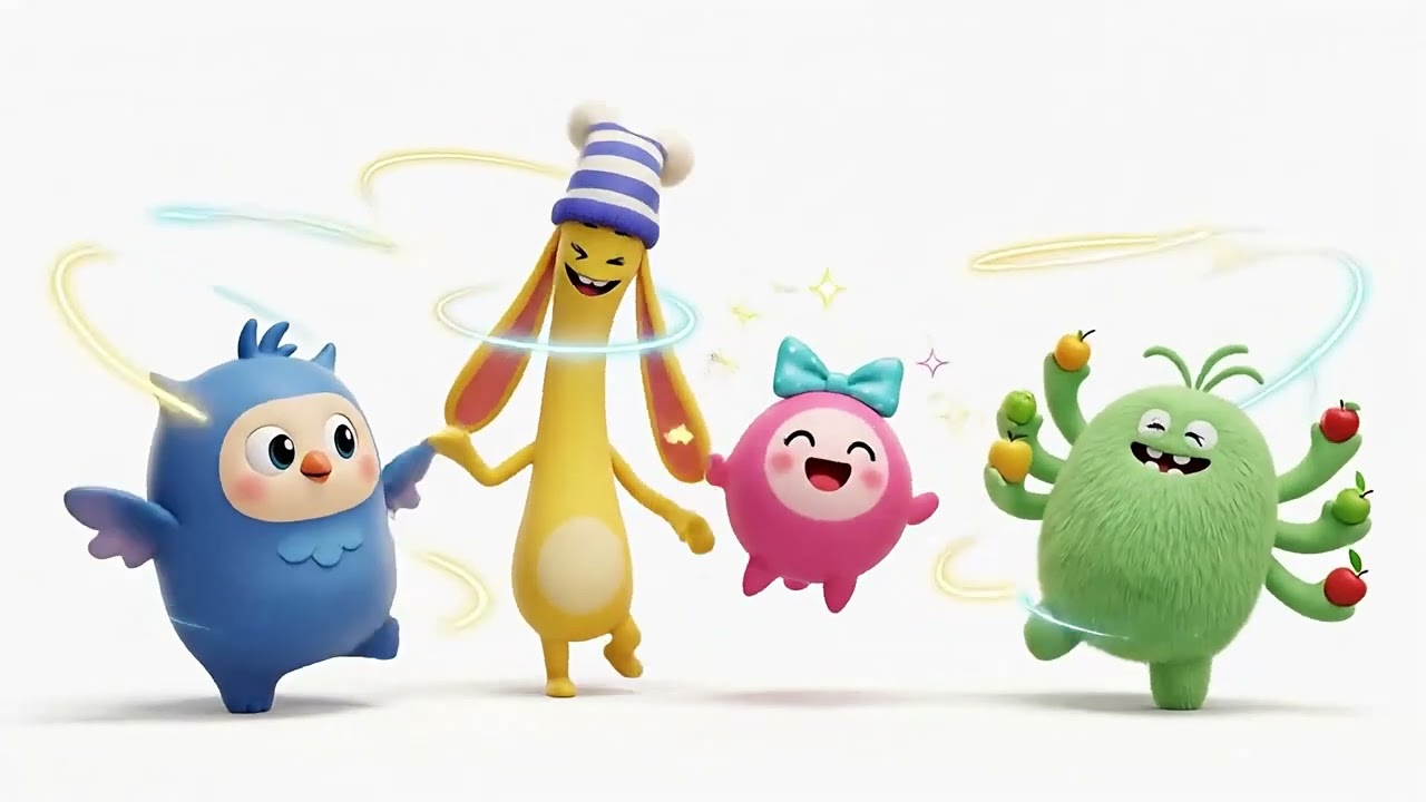 3D Cute Cartoon Characters with Glowing Symbols