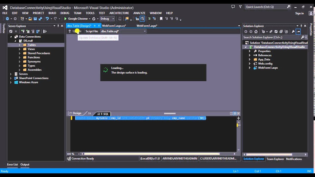 Insert statement using visual studio