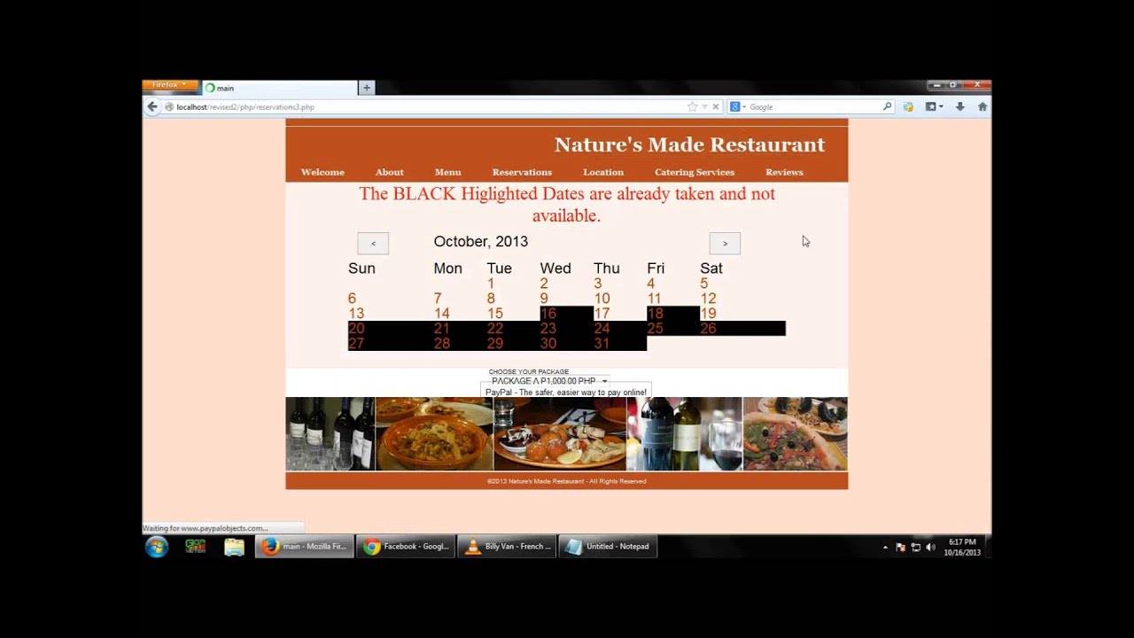 restaurant reservation system using html,css,php,phpmyadmin