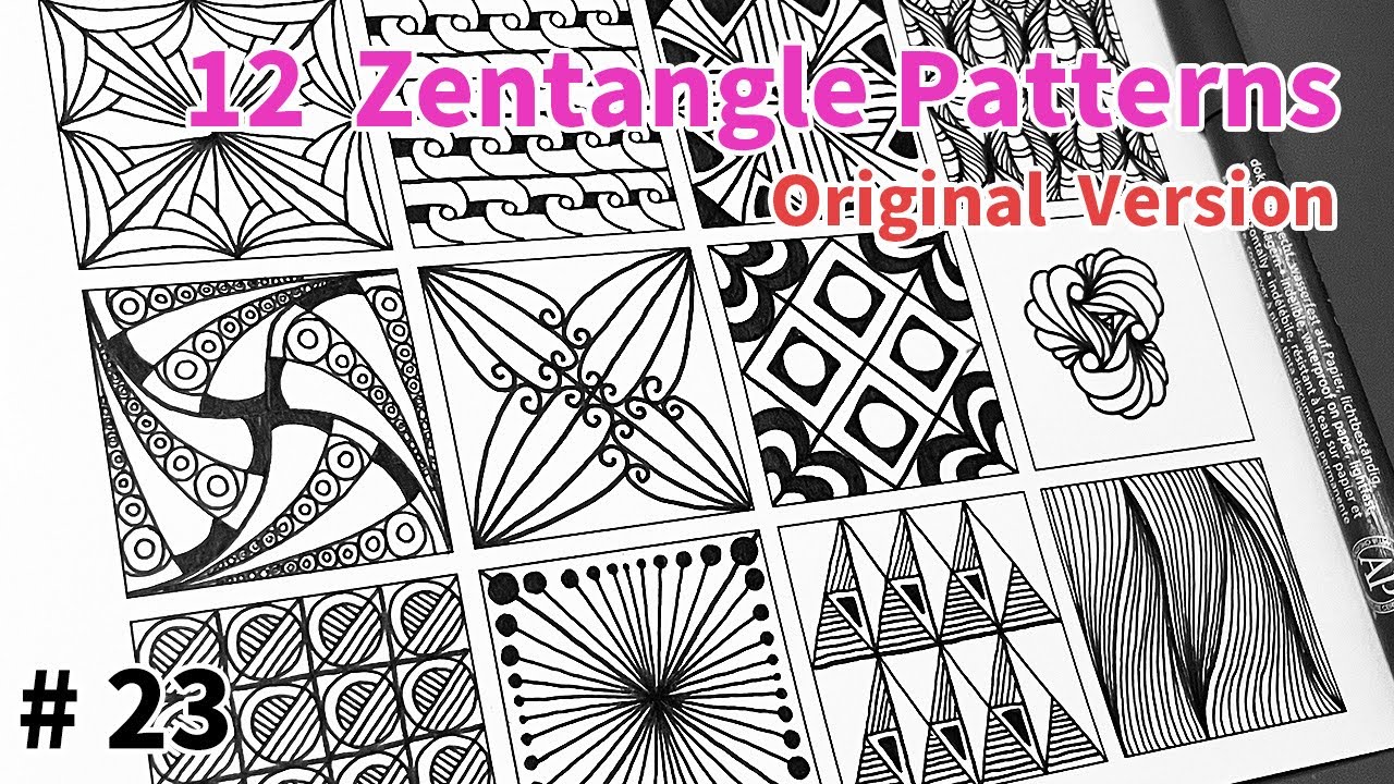 12 Zentangle Patterns Tutorial StepbyStep for Beginners #23 | 12 Doodle Patterns | Original Version