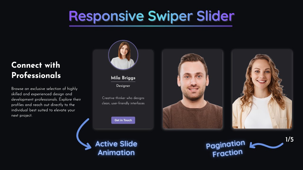 Responsive Swiper Slider  | Active Slide Animation, Autoplay & Pagination Fraction #swiperjs