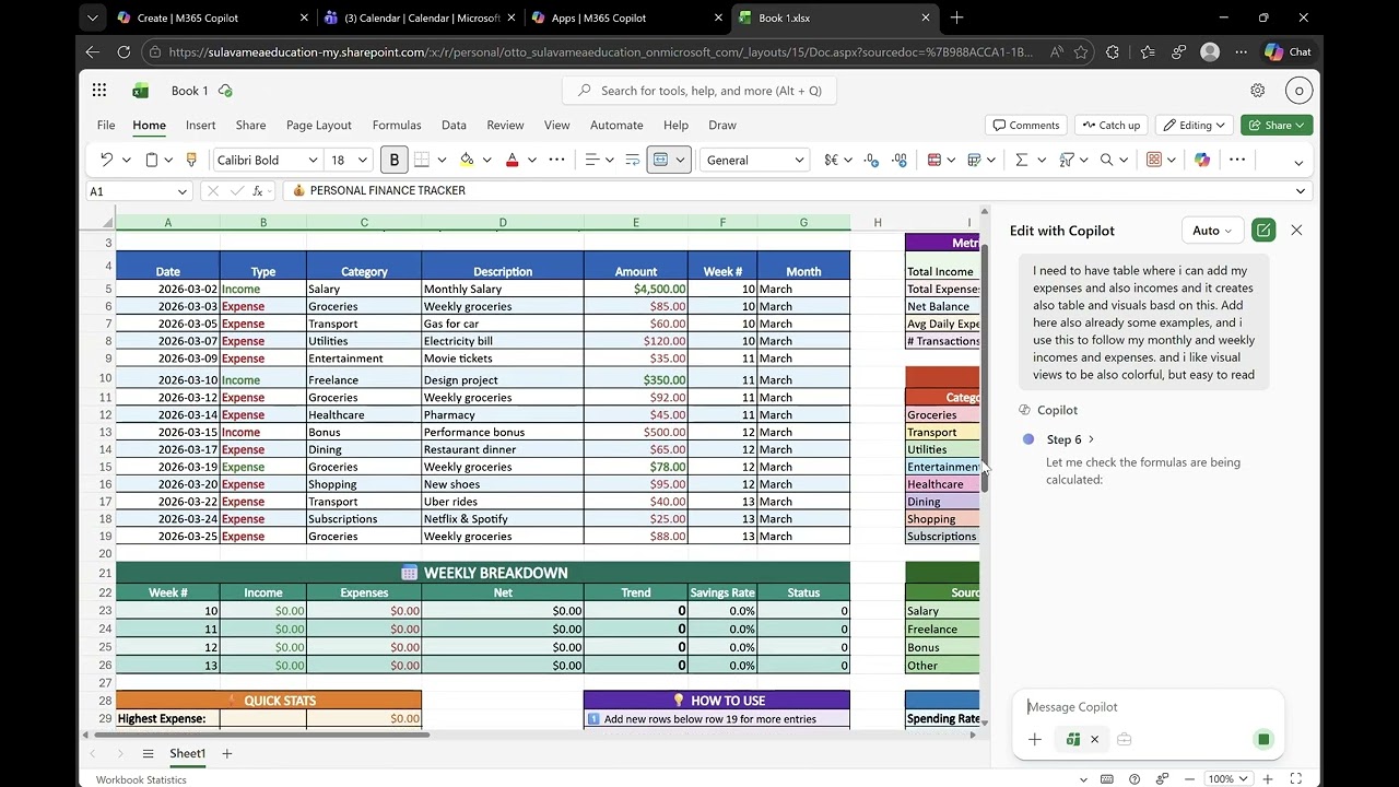 Build a Personal Expense Tracker with Microsoft 365 Copilot in Excel