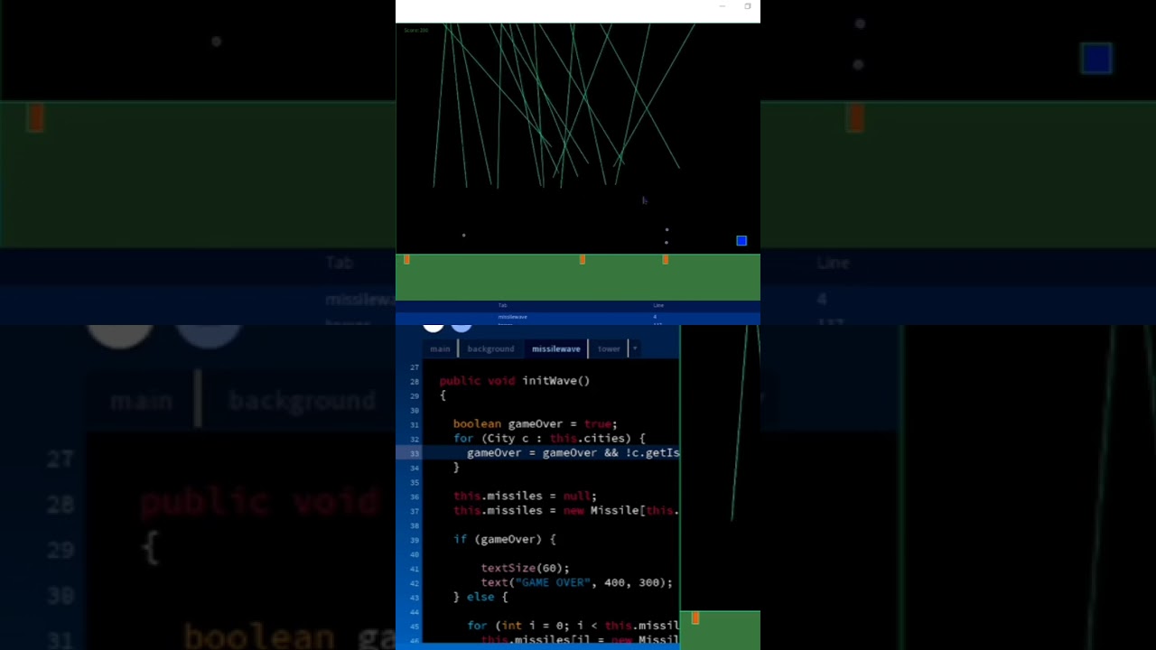 MISSILE COMMAND IN PROCESSING4 #shorts #coding #gameprogramming #java #processing #creativecoding