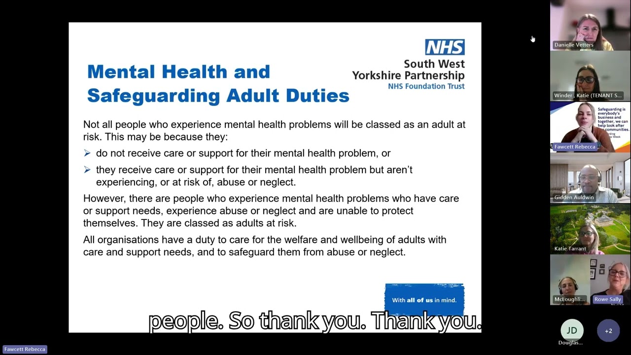 Adult Safeguarding South West Yorkshire Partnership NHS Foundation Trust workshop