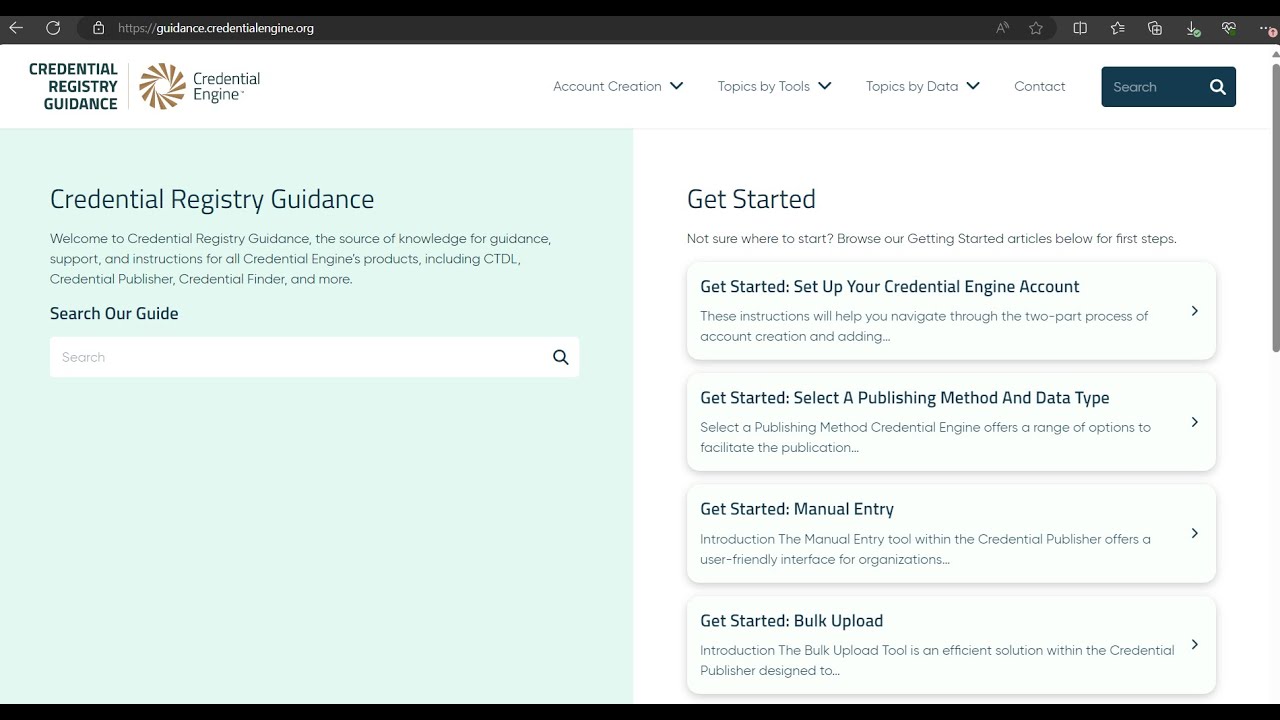 Credential Engine Credential Registry Guidance Site Overview