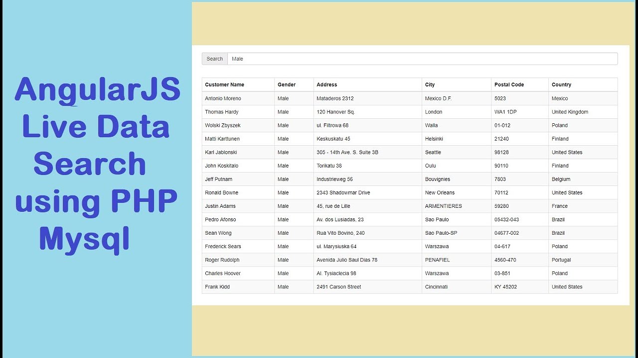 AngularJS Live Data Search using PHP Mysql