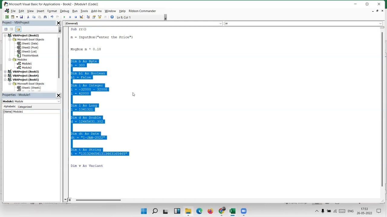 VBA Variables, Data Types & Declare VBA Constants in Excel